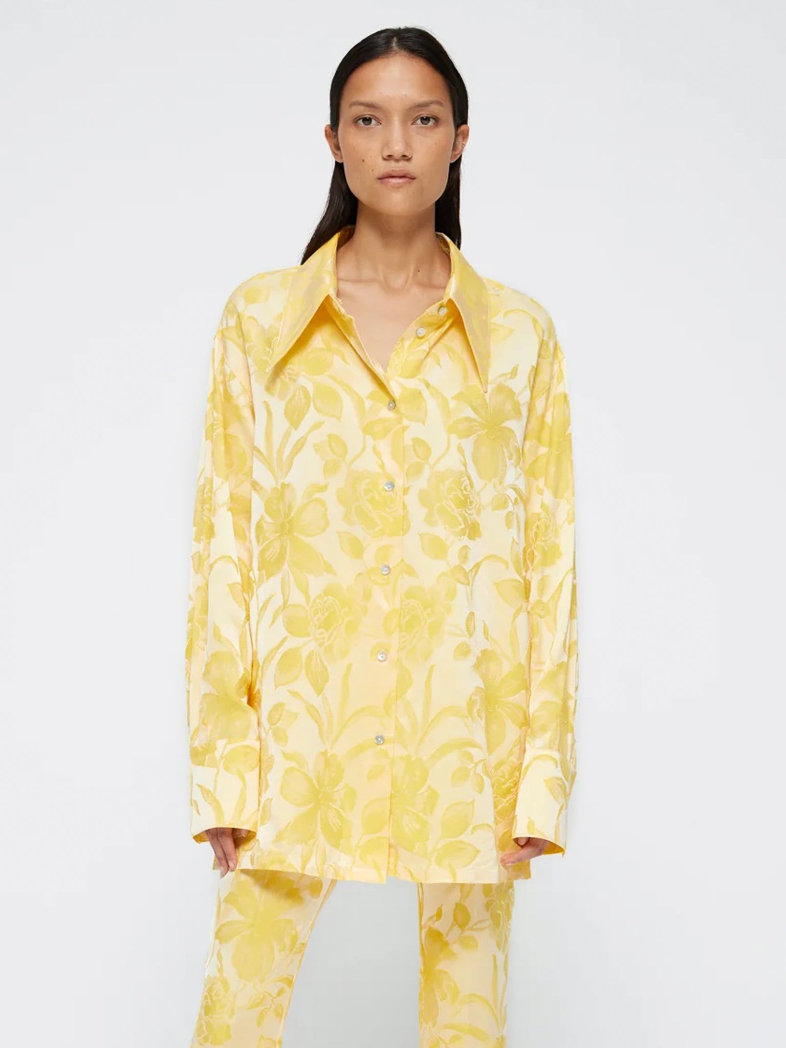 RÓhe Floral Jacquard Blouse Yellow Jacquard Floral